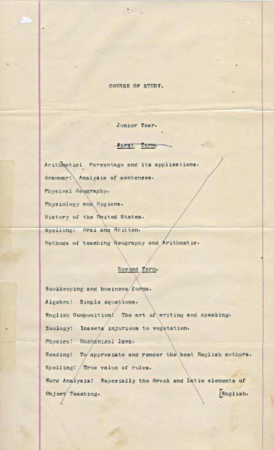 Course of Study By Robert Lindley Long, 1888-1890 | ASU Story